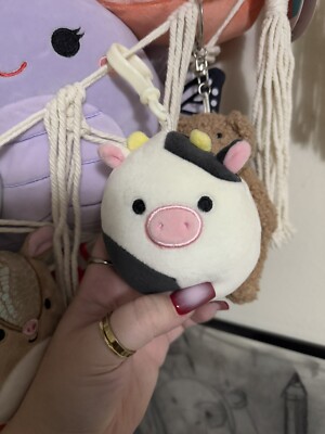 squishmallow cow clip connor 3.5” keychain new black and white cow ...