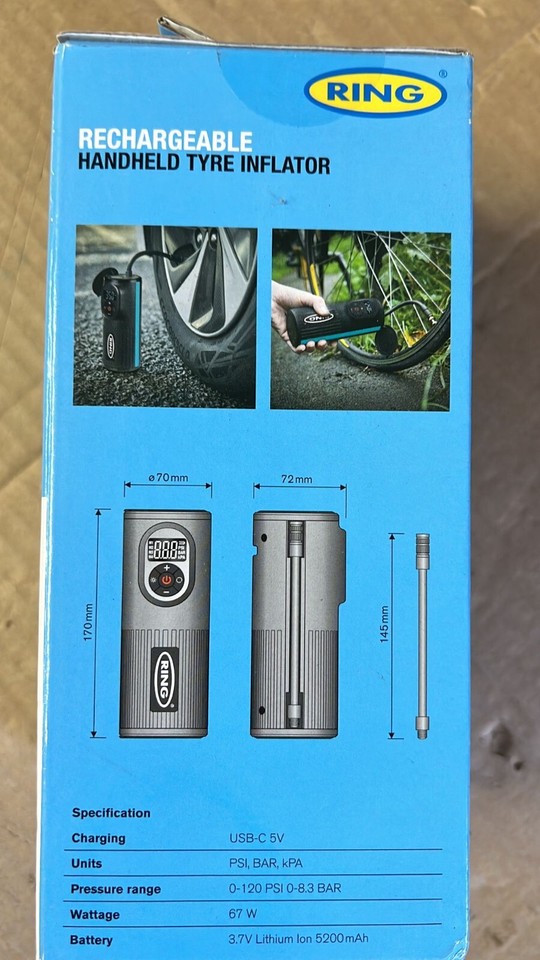 Ring Automotive RTC2000 digital rechargeable cordless tyre inflator air ...