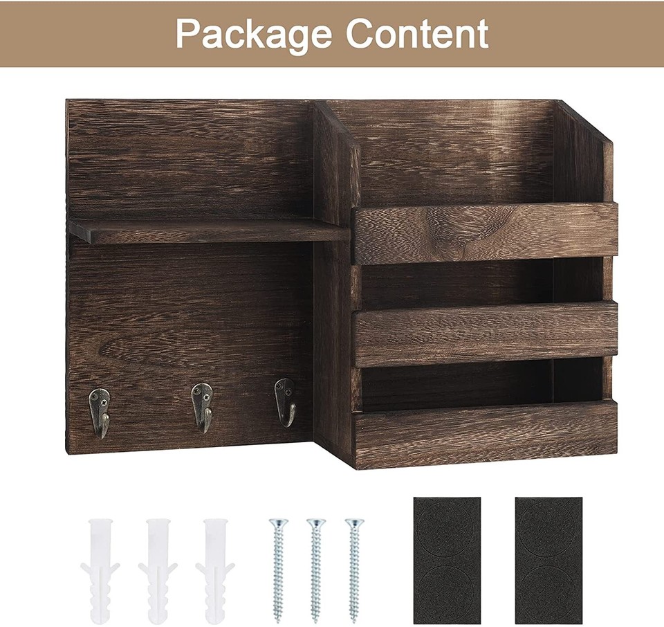 Rustic Mail Sorter Home Organizer Wall Mounted Storage Holder Shelf w/3 ...