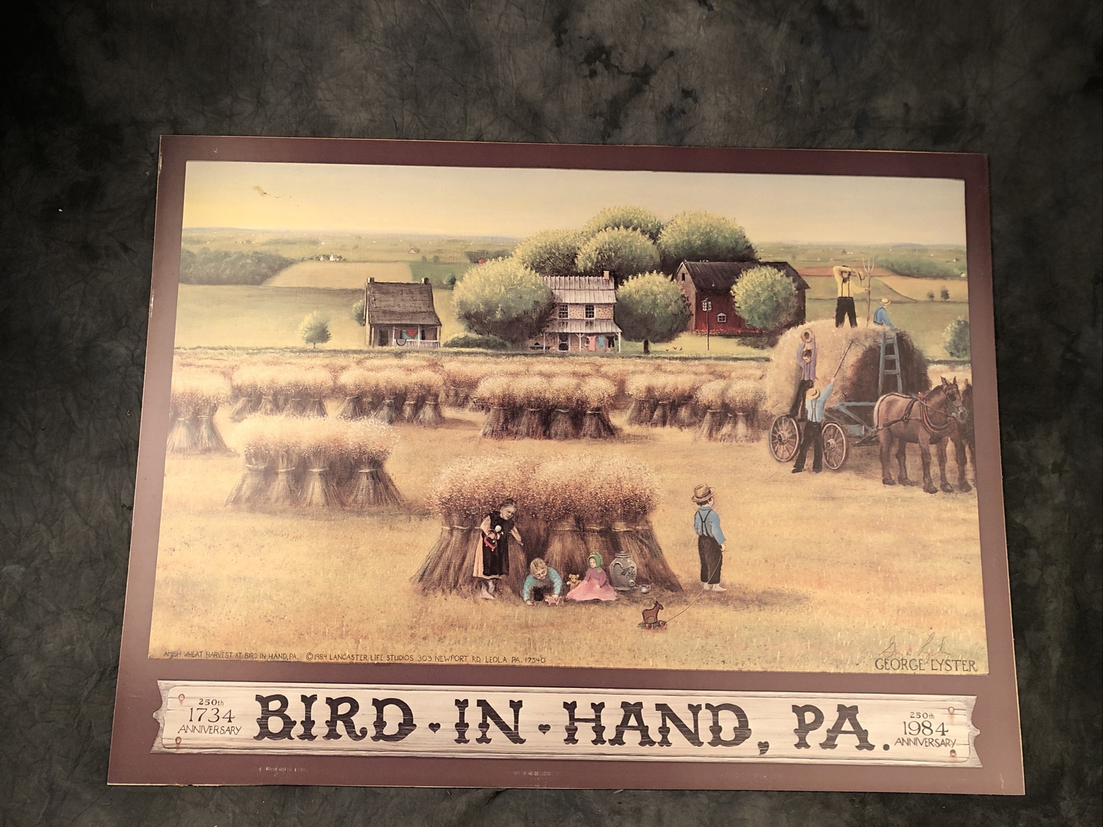 GEORGE LYSTER "AMISH WHEAT HARVEST AT BIRD IN HAND PA" HAND SIGNED ...