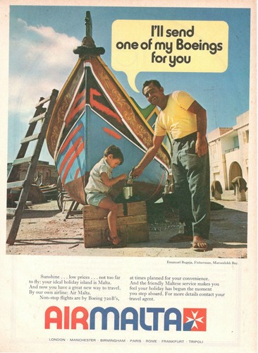 Air Malta Airlines 1974 Advertising 1 Page Emanuel Bugeja Marsaxlokk | eBay