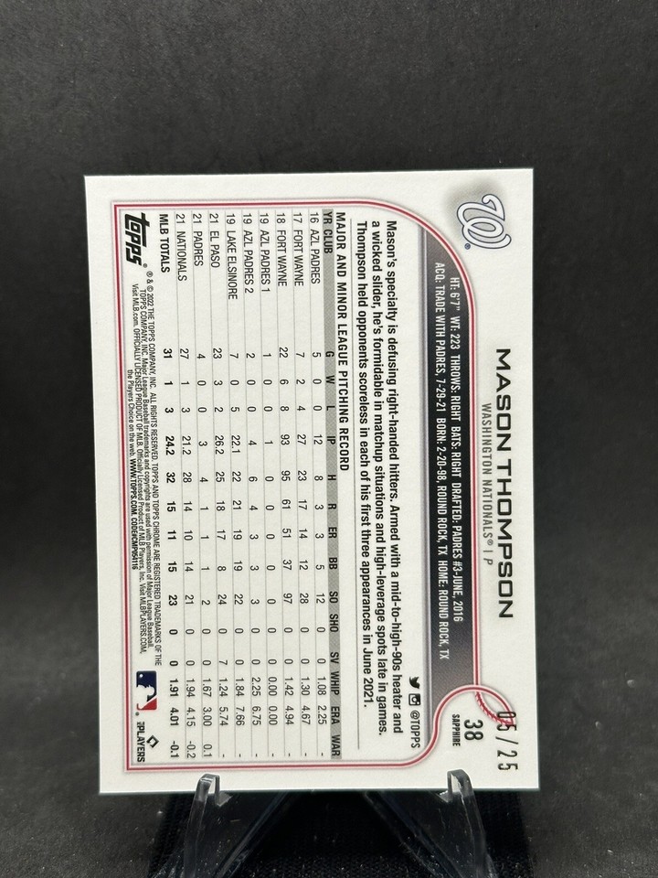 2022 Topps Chrome Sapphire Mason Thompson Rookie Orange /25 #38 ...