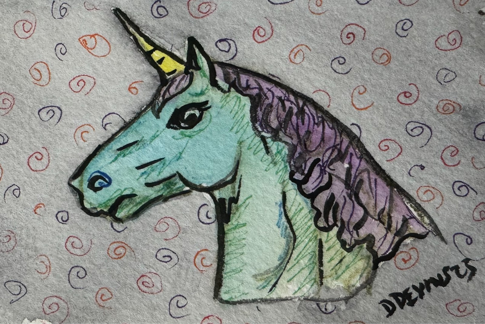 ACEO original painting watercolor/ink/color paper handmade OOAK ...