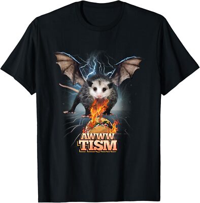 Awww Tism Funny Opossum Bat Spit Fire Opossum Meme Autism T-Shirt ...
