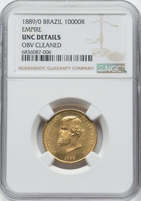 Brazil 1889/0 - Pedro II 10,000 Reis - NGC UNC Details - ONLY ONE KNOWN ...