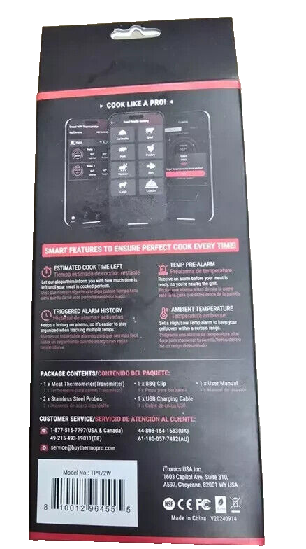 THERMPRO TP922W WiFi Wireless Grill Thermometer with Dual Probes NEW ...