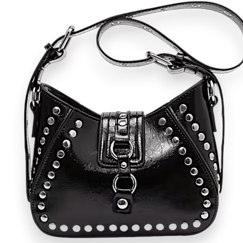 Gothic Black Studded Shoulder Bag 8.6" Punk Rock PU Purse with ...
