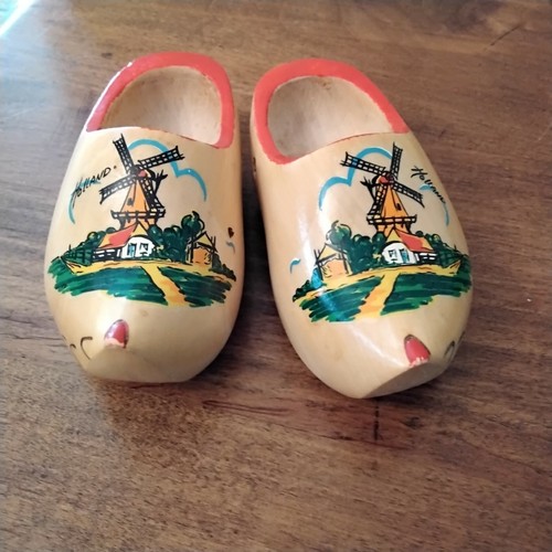 Pair of Wooden Dutch Shoes Clogs Natural Wood Small Baby Windmill Decor ...