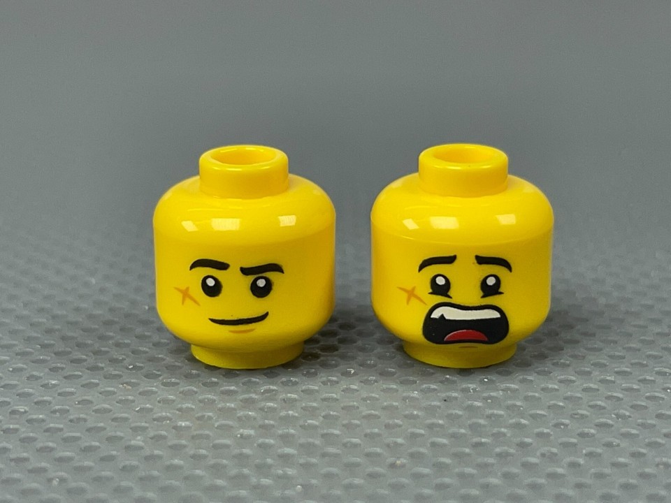 LEGO Minifigure Head Male Cheek Scar Lopsided Grin Smile Open Mouth ...