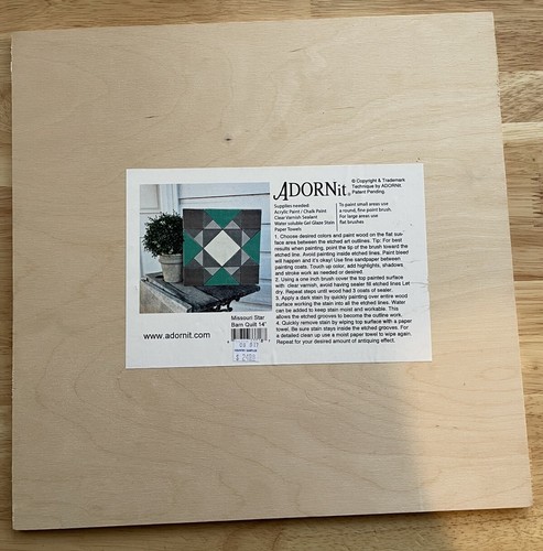 Adornit Missouri Star Barn Quilt 14” Square Wood Block 3/8” Thick Birch ...