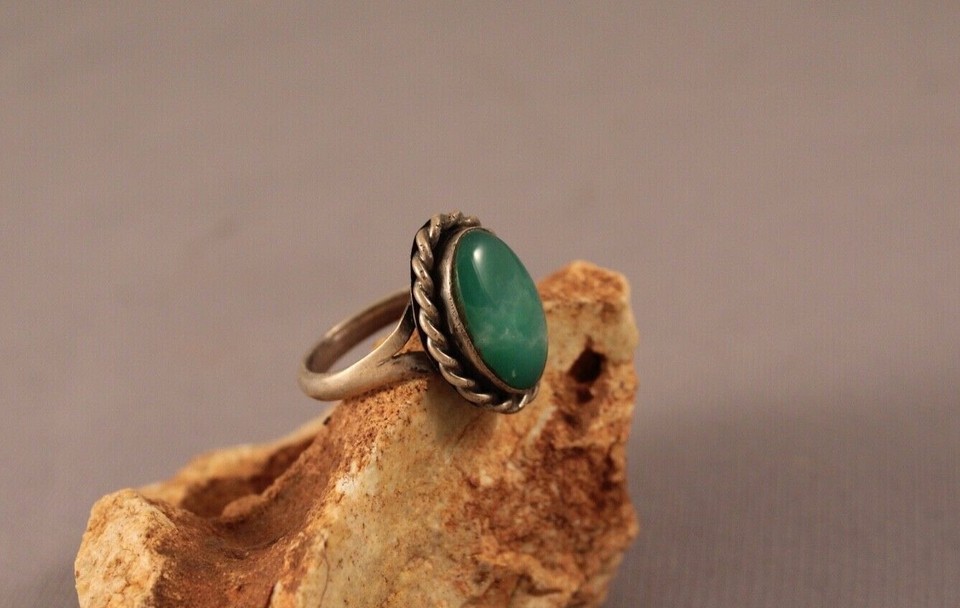 Vintage Navajo Sterling Silver And Jade Or Chrysocolla Ring 8 3/4 | eBay