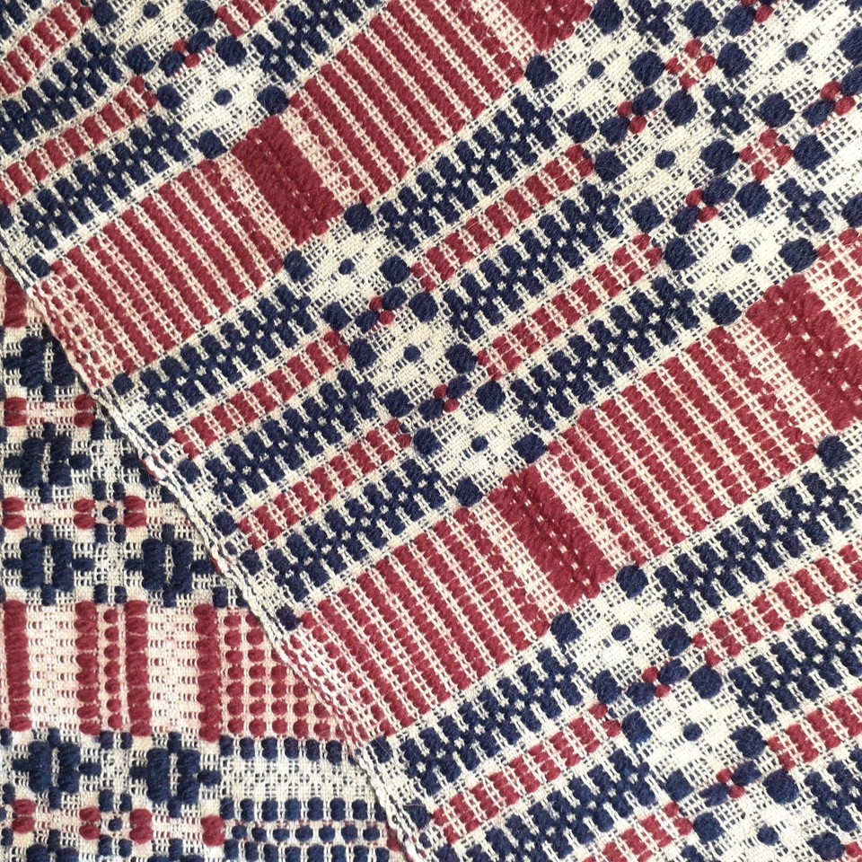 Hand Woven Linsey-Woolsey Jacquard Tapestry Blanket Red White Blue 64 ...