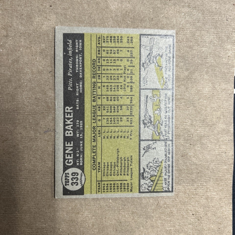 1961 Topps Baseball Gene Baker Pittsburgh Pirates Card #339 | eBay