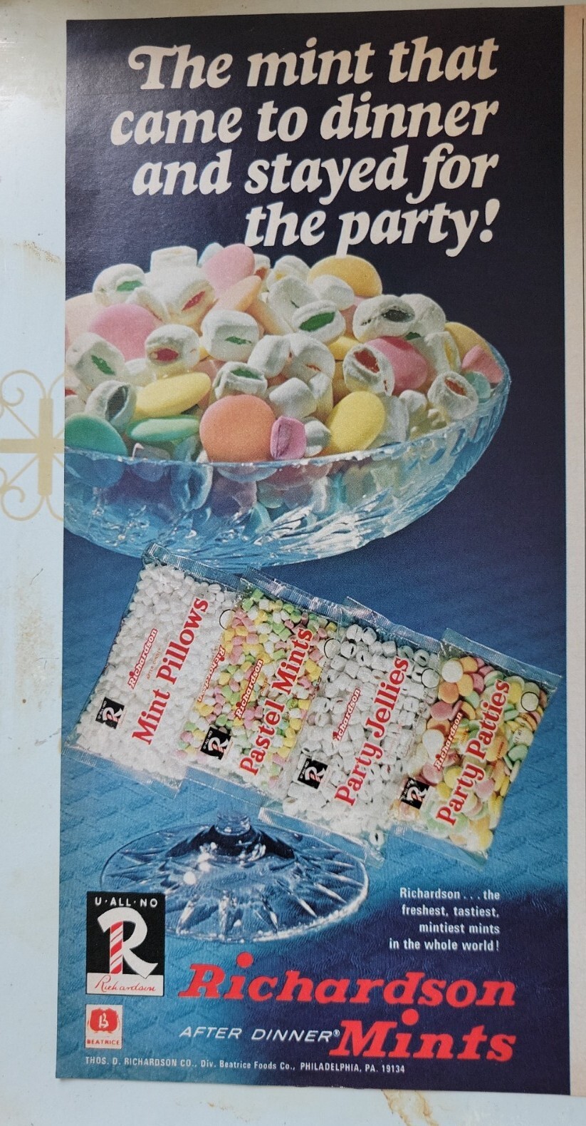 1973 Richardson's After Dinner Mints Pillow Pastel Party Candy Vintage ...