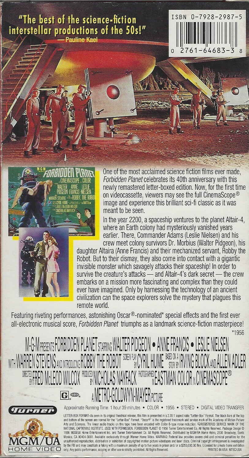 Forbidden Planet - Walter Pidgeon, Anne Francis, Leslie Nielsen [VHS ...