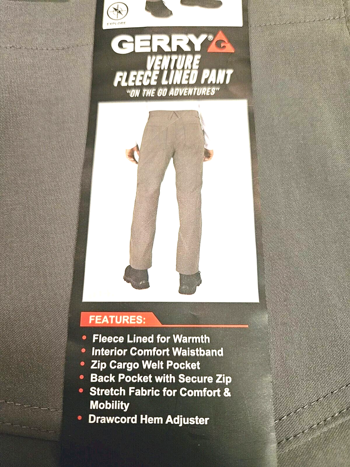 NWT GERRY Since 1946 VENTURE FLEECE LINED MEN'S PANT Size 38X29 Gray | eBay