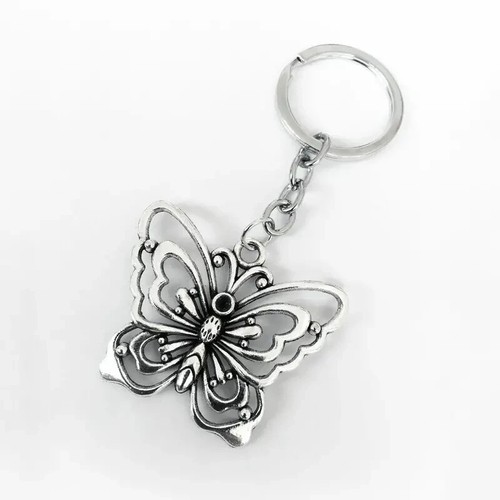 3.5" Handmade Butterfly Pendant Keychain Silver-Tone New Free Ship 8901 ...
