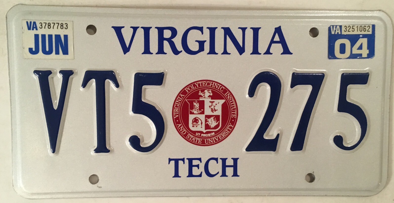VIRGINIA TECH University HOKIES license plate Hokie HokieBird ...