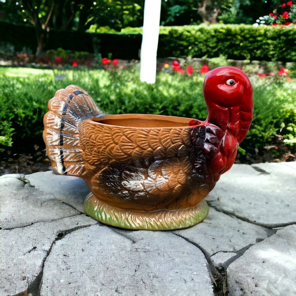 Turkey Planter Large Ceramic 6” Tall Thanksgiving Harvest Fall Autumn ...