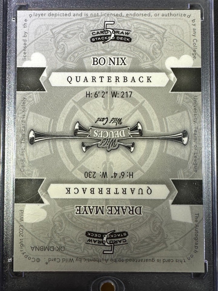 2023 Wild Card 5 Card Draw Wild Deuces Drake Maye Bo Nix Dual Auto Pink ...