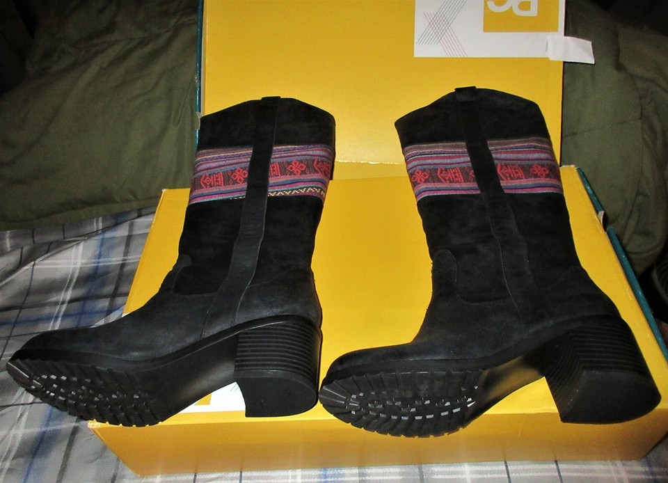 BC Footwear Suede Leather Stacked Heel Round Toe Tall Boots 8 | eBay