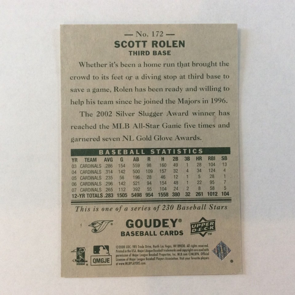 2008 Upper Deck Goudey #172 Scott Rolen Toronto Blue Jays | eBay