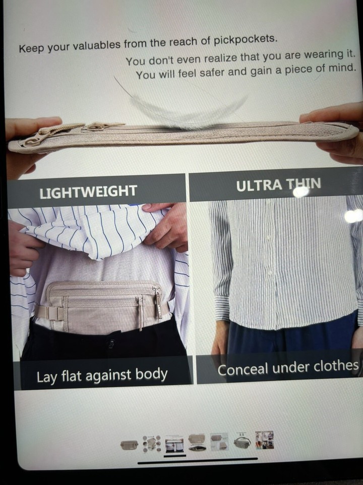 Money Belt for Travel, Slim RFID Blocking Hidden Pouch Passport Holder ...