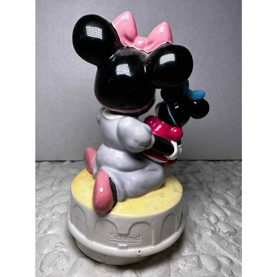 Rare Vintage Schmid Disney Minnie Mouse Music Box Hand Painted "Rock A ...