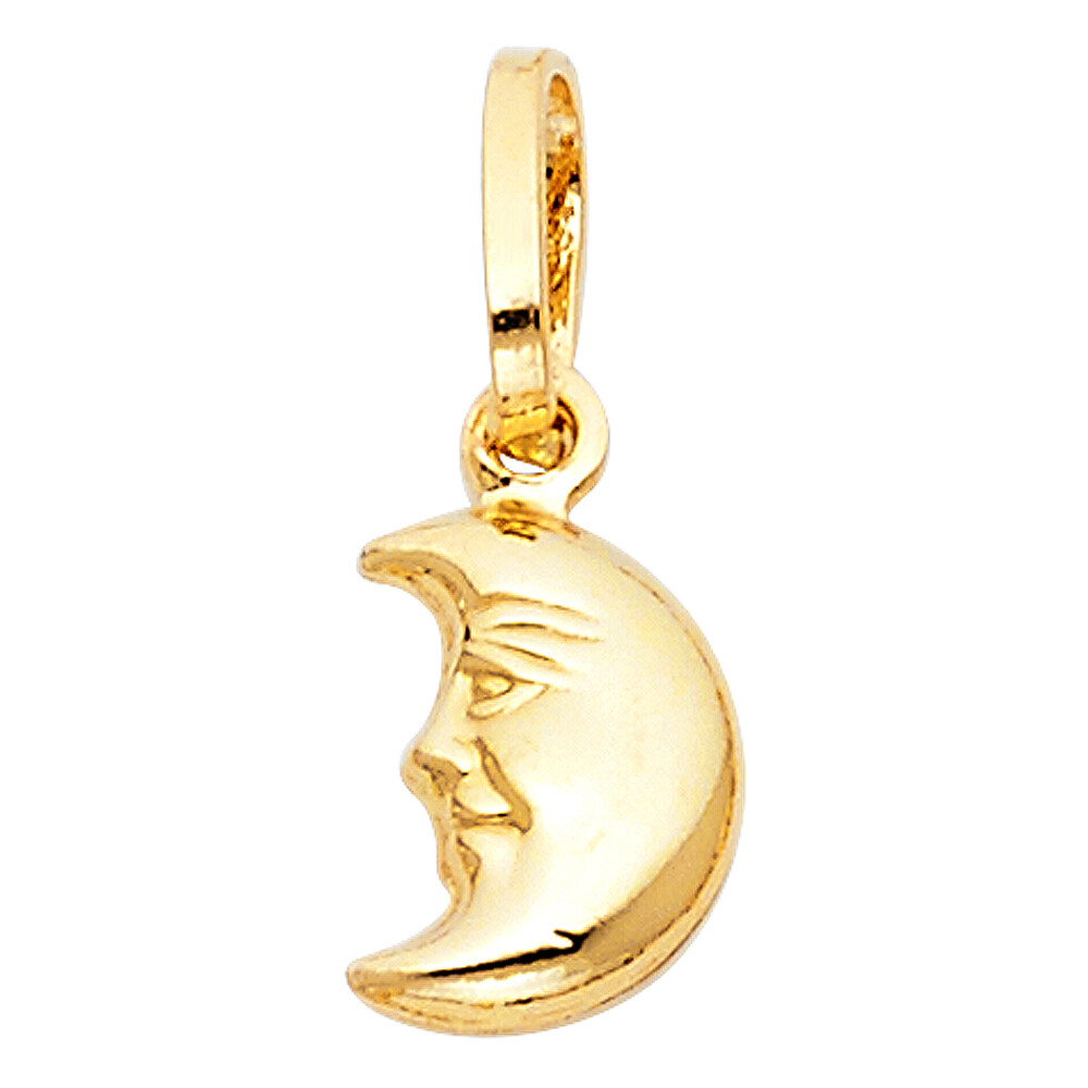 14K Yellow Gold Half Moon Face Charm Pendant For Necklace or Chain | eBay