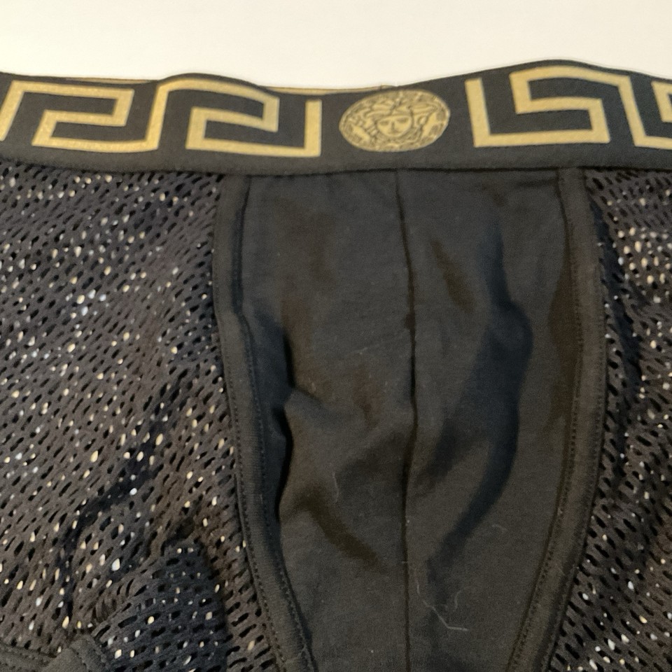 Versace MESH GRECA BORDER LOW RISE TRUNK , Black, Size 8(XXL) Authentic ...