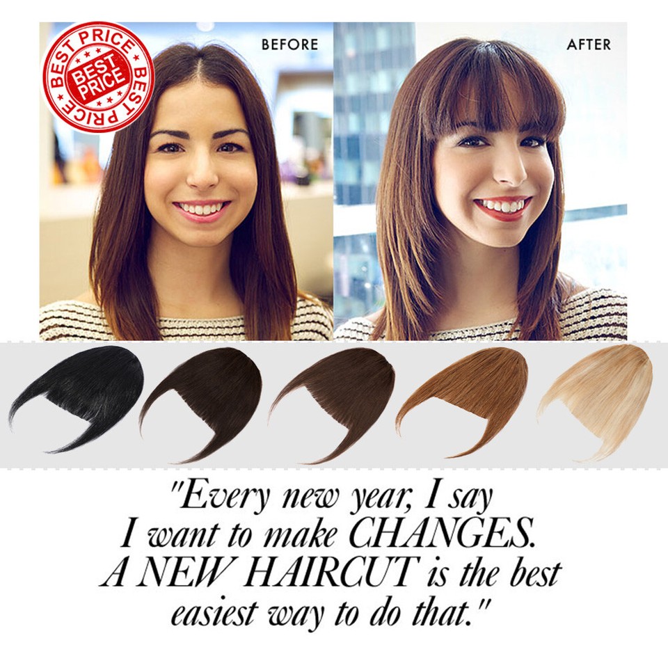 Real 100% Human Hair Bangs Extensions Clip In Thick Fringed Hairpiece ...