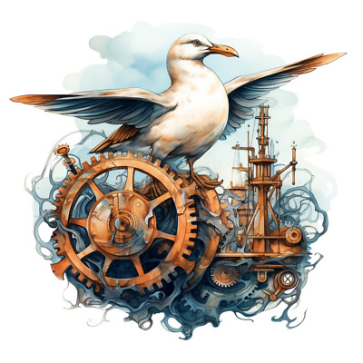 Steampunk Seagull Sticker 4" Clockwork Gears Science Fiction Industrial ...