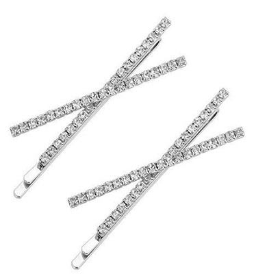 2 Pcs X Shaped Crystal Hair Pins Cute Metal Shiny Clip Rhinestone ...