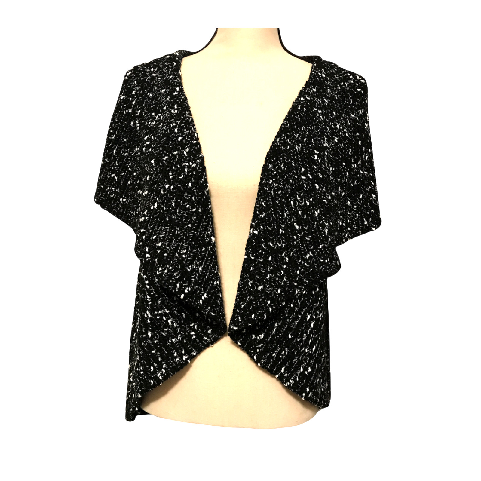 Hem & Thread Black and White Open Cardigan Sweater, O… - Gem