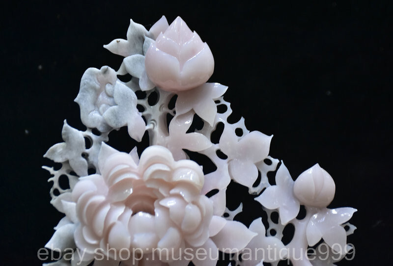 17" Chinese Natural Xiu Jade Carving Feng Shui Lotus flower Wealth ...