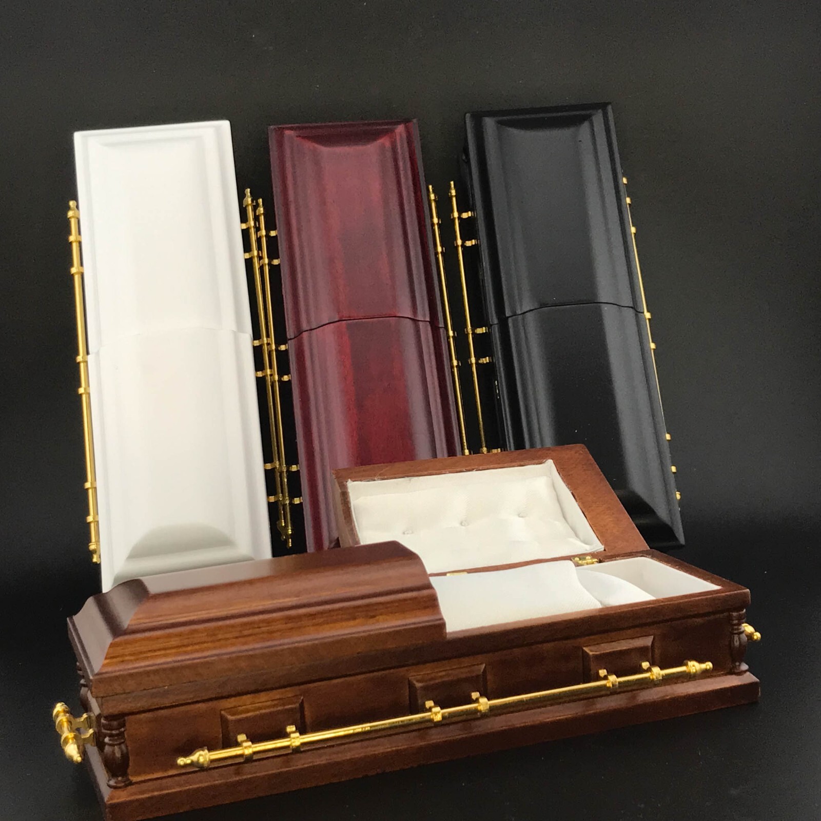 Wooden miniature coffin casket WALNUT color for 1:12 dollhouse Funeral ...