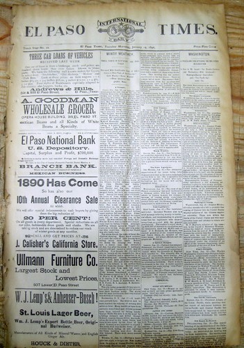 Lot of 5 original 1890 newspapers EL PASO Texas 135 years ago WILD WEST ...