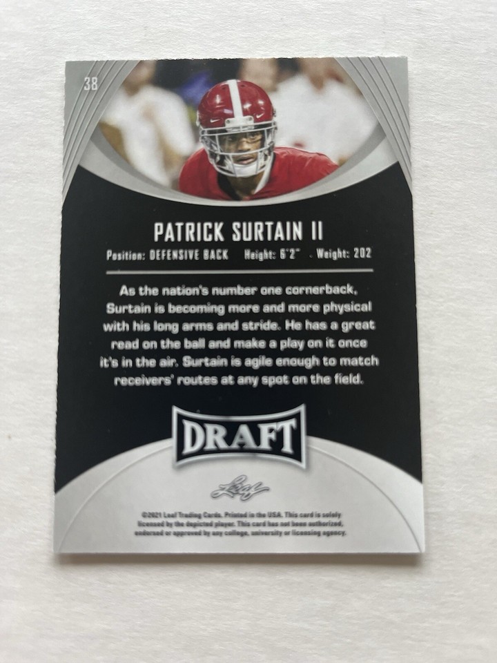 2021 Leaf Draft Patrick Surtain II Rookie #38. Alabama / Broncos 💥💥💥 | eBay