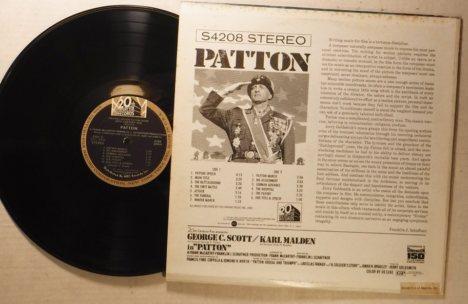 PATTON / ORIGINAL SOUNDTRACK / 12 INCH 33 RPM VINYL LP / 20TH CENTURY S ...