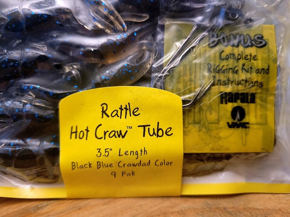 Vintage STORM Rattle Hot Craw Tube 3.5" Black Blue Crawdad W/ Hooks 9ct ...
