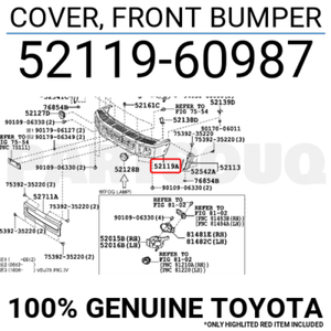 5211960987 Genuine Toyota COVER, FRONT BUMPER 52119-60987 | eBay