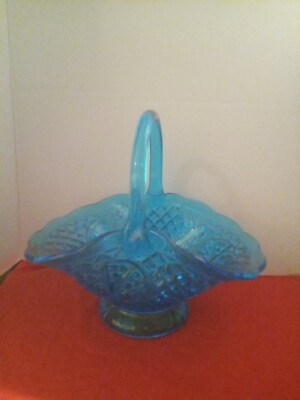 Vintage Large Indiana Embossed Cherries & Diamonds Blue Glass Basket ...