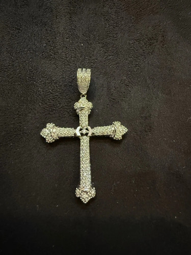 14k White Gold Plated 2Ct Round Cut Lab-Created Diamond Men's Cross ...