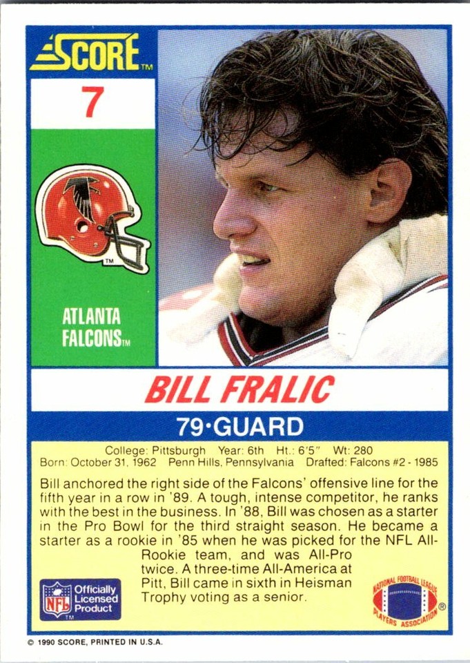 Bill Fralic 1990 Score #7 Atlanta Falcons | eBay