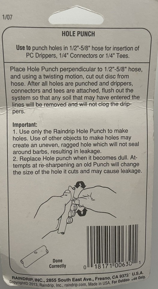 Drip Watering Hole Punch With Plugs R630C RAINDRIP | eBay