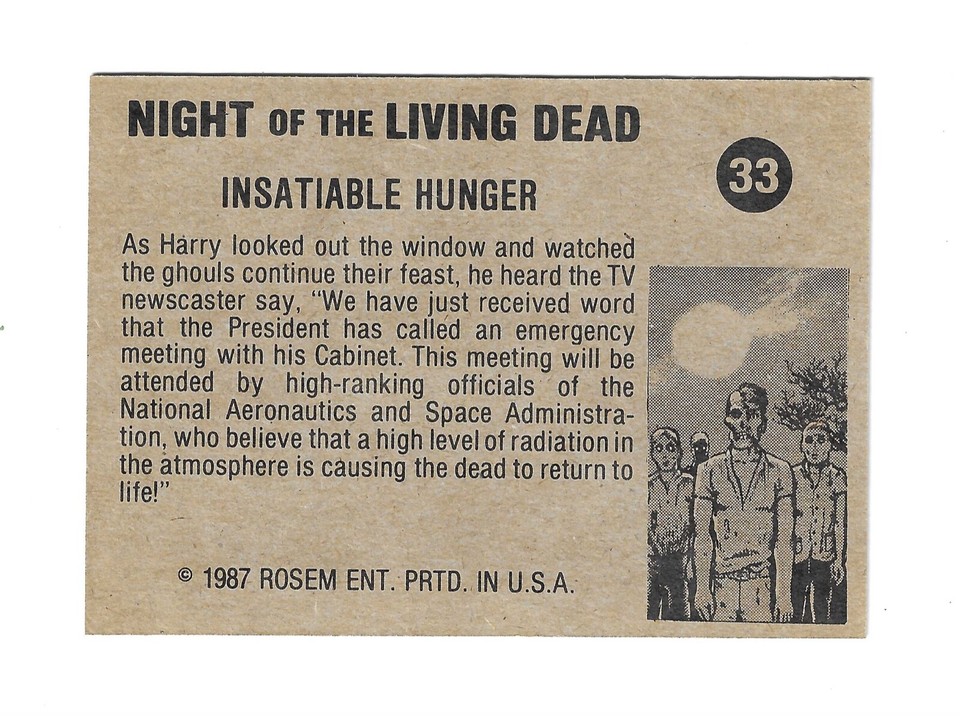 1987 Rosem Night of the Living Dead Card #33 Insatiable Hunger (Sharp ...