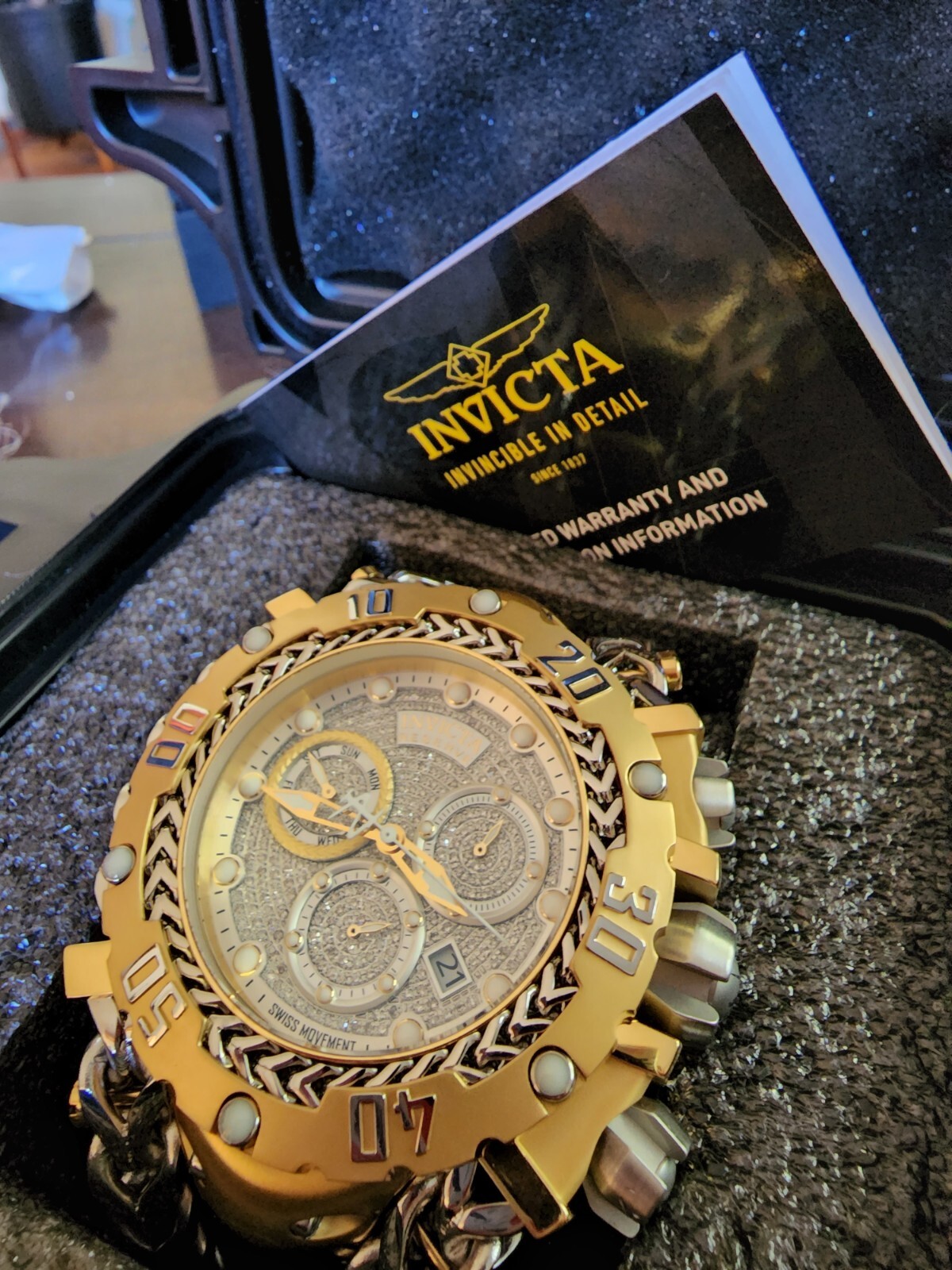 Invicta Reserve Gladiator 2.92CTW Diamond Swiss Gold Plated Steel 61mm ...