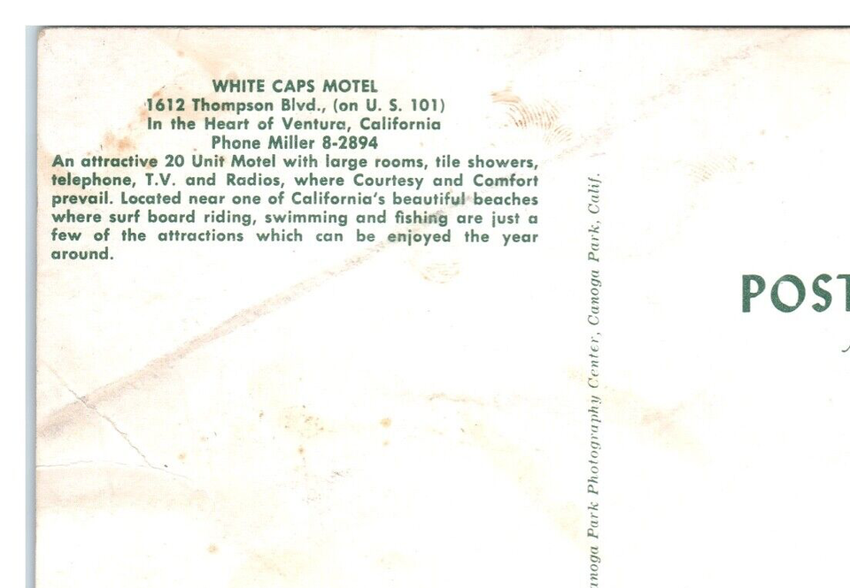 White Caps Motel in Heart of Ventura California Postcard | eBay Australia