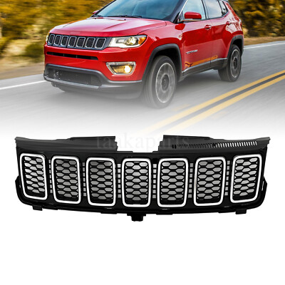 Front Bumper Upper Grille Grill W/ Chrome Trim For Jeep Grand Cherokee ...