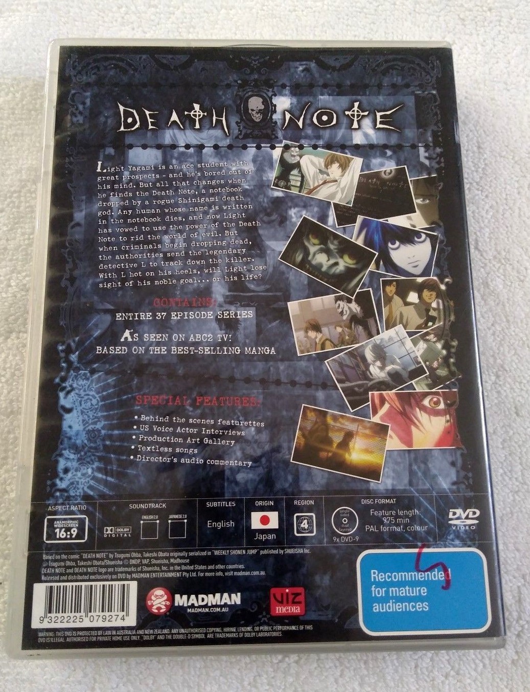 DEATH NOTE COLLECTION – DVD, 9 DISCS SET, R-4, LIKE NEW, FREE POST IN ...